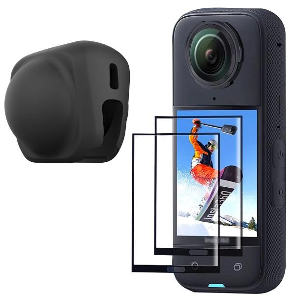 FiTSTILL レンズスクリーン保護セットINSTA360 X5/X4 用、強化ガラススクリーンプロテクター + シリコンレンズカバー、X5 アクセサリー 硬度 9H、耐傷性 X4 アクセサリー商品コード：66080062345型番：x5...