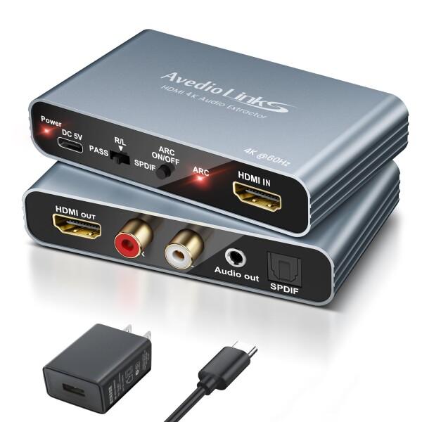 avedio links HDMI 音声分離器 4K@60Hz 2K@120Hz対応 HDMI 2.0 Audio Extractor 5.1ch ARC CEC Dolby Atmos DTS AAC ALLM 光デジタル+RCA+3.5...
