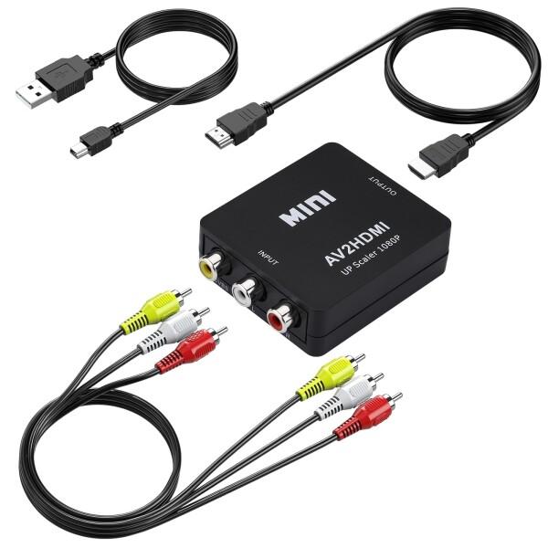J-Wonlyus RCA to HDMI変換コンバーター CVBS AV to HDMI 変換器 ビデオ音声変換アダプタ 音声転送 1080p/720p対応 （HDMI &amp; RCAケーブル1M 付き、USBケーブル、日本語取扱説明...