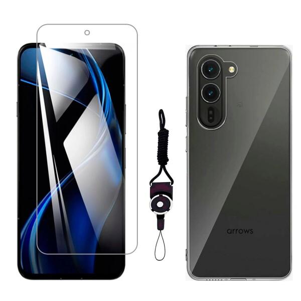 Hcsxlcj For Arrows Alpha F-51F ケース + F-51F フィルム 強化ガラス 衝撃吸収 貼り付け簡単 飛散防止 撥水撥油 気泡防止 耐衝撃 落下防止 For Alpha F-51F ケース クリア TPU 透明...