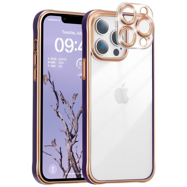 ZTOFERA for iPhone 13 Pro Max ケース、クリスタルクリアアクリルバック、ソフトメッキエッジ、取り外し可能な電話レンズ、スリム透明バンパーケース for iPhone 13 Pro Max 濃い紫商品コード：660...