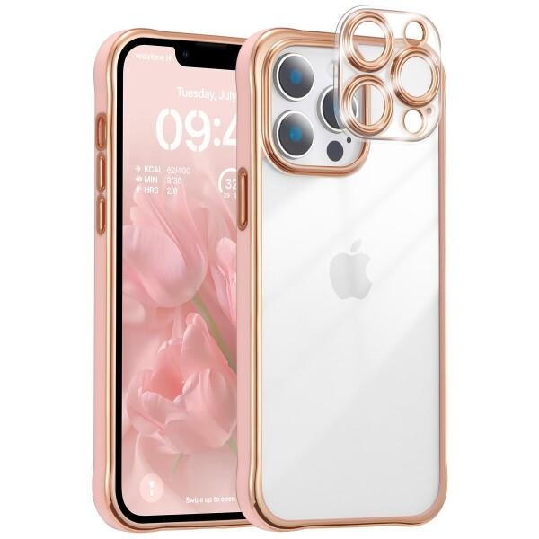 ZTOFERA for iPhone 14 Pro Max ケース、クリスタルクリアアクリルバック、ソフトメッキエッジ、取り外し可能な電話レンズ、スリム透明バンパーケース for iPhone 14 Pro Max ピンク商品コード：660...