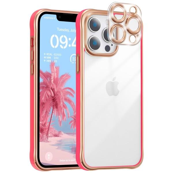 ZTOFERA for iPhone 14 Pro ケース、クリスタルクリアアクリルバック、ソフトメッキエッジ、取り外し可能な電話レンズ、スリム透明バンパーケース for iPhone 14 Pro ホットピンク商品コード：66080072...