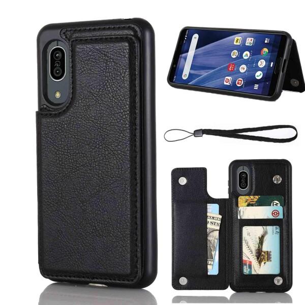 For 互換性 AQUOS Sense3 lite basice 907SH/SH-RM12/SH-02M/SHV45/SHV48/One S7 適用 背面手帳型 軽い薄い 純色 レザーケース（ブラック）センス3ライト アンドロイドワンs7...