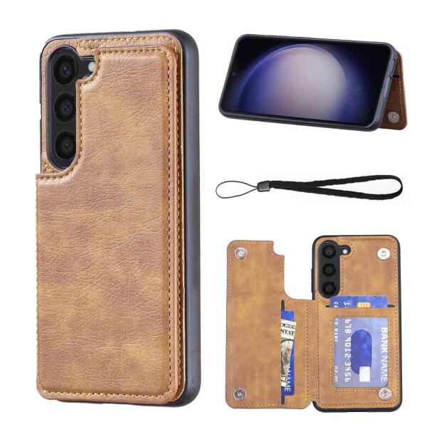 For 互換性 Galaxy S22 Plus 5G 適用 背面手帳型 軽い薄い 純色 レザーケース（レトロブラウン）ギャラクシー エス22プラス ケースカード入れ 片手操作 バック?カバー サムスンs22+ 薄い茶商品コード：660800...