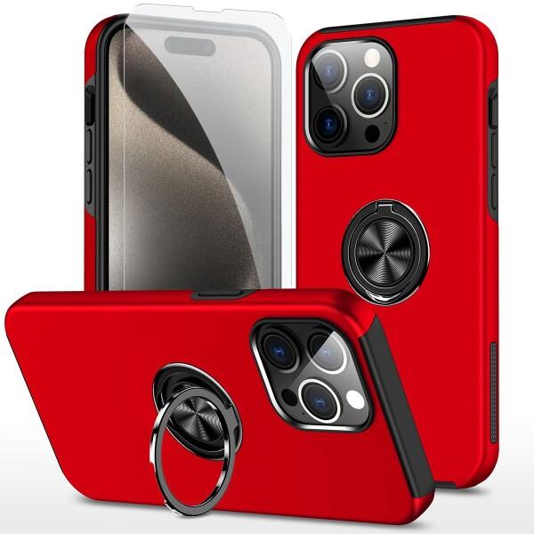 JSCOMYAP iPhone 15 pro ケース用, アイホン15 Pro スマホケース + iPhone15pro ?化 ガラス フィルム リング付き スタンド機能 携帯ケース 耐衝撃 衝撃 スマホカバー Case Cover アイフ...