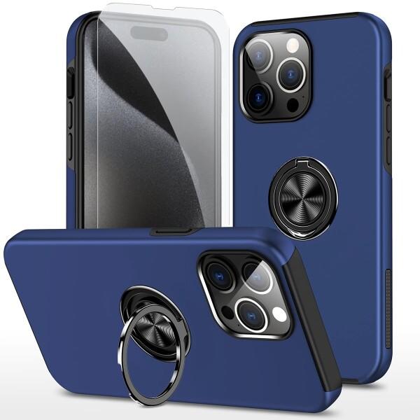 JSCOMYAP iPhone 15 Pro Max ケース用, アイホン15 Promax スマホケース + ?化 ガラス フィルム リング付き スタンド機能 携帯ケース 耐衝撃 スマホカバー Case Cover いphone15pro...