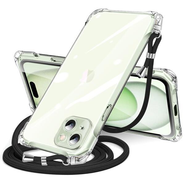 NISIILNG iPhone 15 Plus 用 ケース クリア ショルダー iPhone15plus スマホケース アイフォン15Plus カバー 肩掛け 斜めかけ 縄掛けケース 透明 薄型 軽量 耐衝撃 TPU ストラップ付き 紐付き...