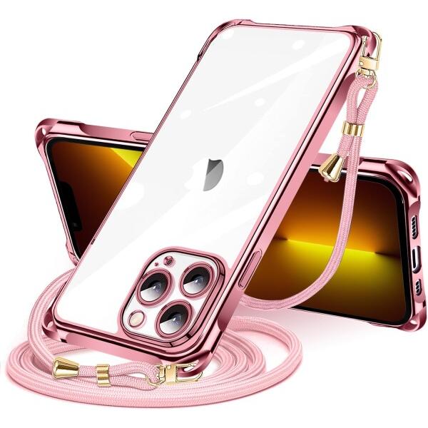 NISIILNG iPhone 13 Pro Max 用 ケース クリア ショルダー iphone13pro max スマホケース アイフォン13ProMax カバー 肩掛け 斜めかけ 縄掛けケース 透明 TPU 薄型 軽量 耐衝撃 紐付き...