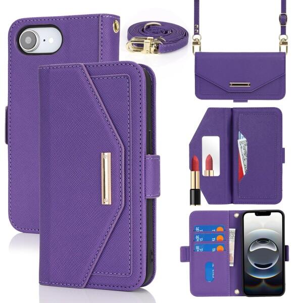 対応 iPhone 16e ケース 手帳型 ショルダー 鏡 iPhone 17e ケース 財布型 あいふおん16eケース ストラップ付き ミラー カード収納 クロスボディ アイフォン 17e ケース 肩がけ 首掛け 斜め掛け 耐衝撃 レザー...