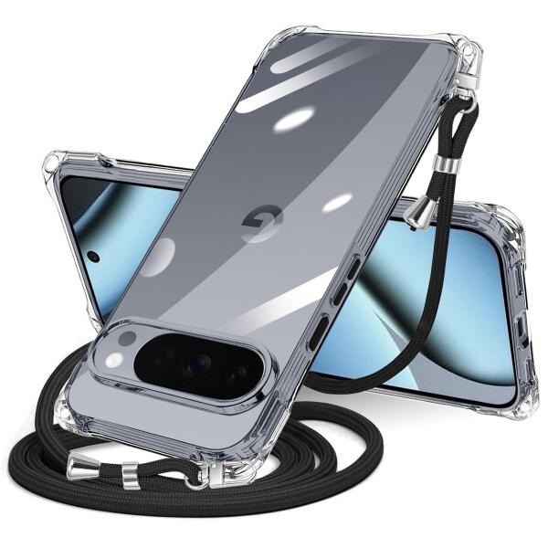 NISIILNG Google Pixel 10 Pro XL 用 ケース クリア ショルダー pixel 10pro xl 用 スマホケース ピクセル 10Pro XL カバー 肩掛け 斜めかけ 縄掛けケース 透明 薄型 軽量 TPU 紐...