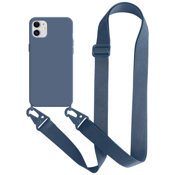 UnnFiko For iPhone 11 ケース ネックストラップ スマホケース 蛍光色 シリコン アイフォン 11 ケース シンプル ソフト 保護カバー 携帯ストラップ 紐付き 斜めがけ (iPhone 11, Blue)商品コード：6...