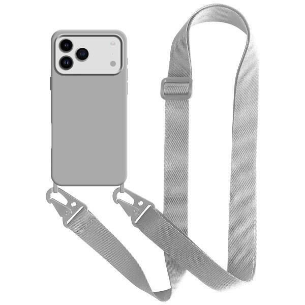 UnnFiko For iPhone 17 Pro ケース ネックストラップ スマホケース 蛍光色 シリコン アイフォン 17 Pro ケース シンプル ソフト 保護カバー 携帯ストラップ 紐付き 斜めがけ (iPhone 17 Pro,グ...