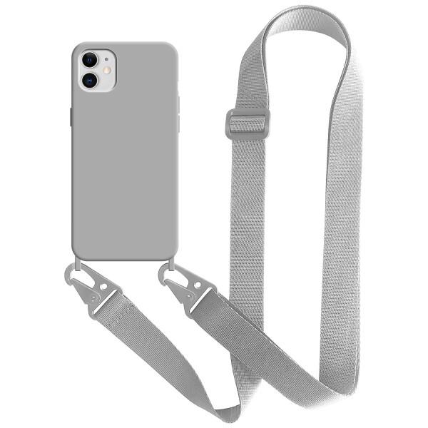 UnnFiko For iPhone 11 ケース ネックストラップ スマホケース 蛍光色 シリコン アイフォン 11 ケース シンプル ソフト 保護カバー 携帯ストラップ 紐付き 斜めがけ (iPhone 11,グレー)商品コード：660...