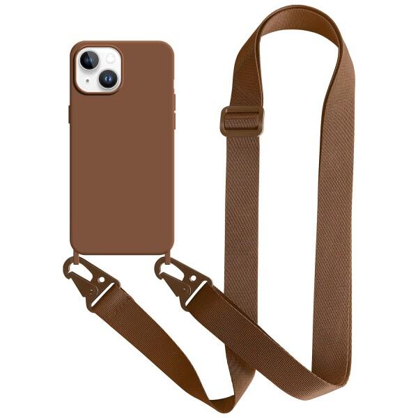 UnnFiko For iPhone 13 ケース ネックストラップ スマホケース 蛍光色 シリコン アイフォン 13 シンプル ソフト 保護カバー 携帯ストラップ 紐付き 斜めがけ (iPhone 13, Caramel)商品コード：66...