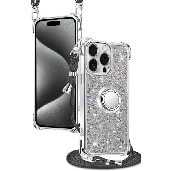 tuulaasii For iPhone 15 ProMax 用 ケース キラキラ 輝きピカピカ リング付き ショルダー 調節可能 肩がけ 首掛け 紐付き 斜めがけ スマホケース いphone 15promax アイフォン 15 プロ マッ...