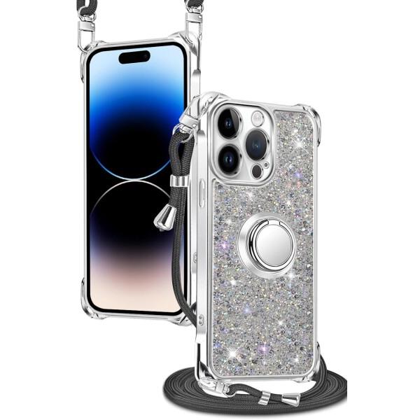 tuulaasii For iPhone 14 ProMax 用 ケース キラキラ 輝きピカピカ リング付き ショルダー 調節可能 肩がけ 首掛け 紐付き 斜めがけ スマホケース いphone 14promax アイフォン 14 プロ マッ...