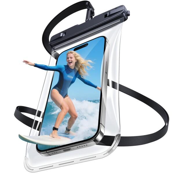 MINSLIS スマホ 防水 ケース水中タッチ対応小物収納 ダブルポケット お風呂/海/プール/温泉対応 高透過率画面 顔認証 両手解放 ストラップ付き iPhone/Android用 携帯ケース 雪遊び/スキー/登山/釣り用（クリア）商品...