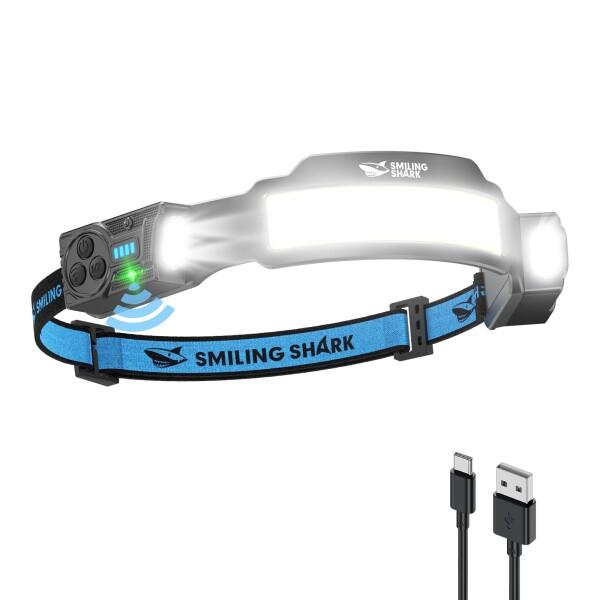 Smiling Shark ヘッドライト TS-4 高輝度ヘッドライト Type-C充電式 LEDヘッドランプ 強力 5つ照明モード 点滅 270°広角照明 人感センサー付き 300°角度調整 8時間連続使用可能 IPX4 防水防塵 多機能...