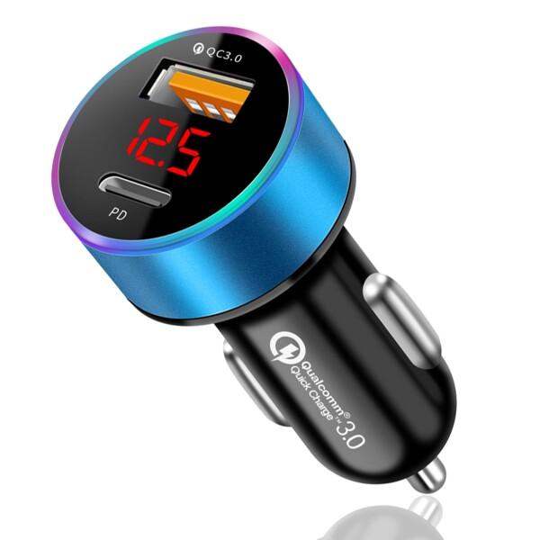 JSFOYU シガーソケット usb QC3.0/2.4A LEDデジタルディスプレー搭載 シガーソケット 2連 シガーソケット 電圧計 車 usb 車載充電器 軽量 12〜24V車対応 カーチャージャー(ブルー)商品コード：6608015...