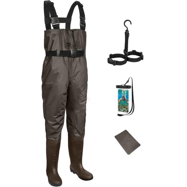 (Croch) ウェーダー 防水 チェストハイウェーダー 釣り用スーツ 簡単着脱 防水ズボン 長靴 怪我防止 厚底ソール 滑り防止靴底 田植え 魚市場 水場仕事 渓流 海 レッドブラウン D（US14 / 28.5cm）商品コード：6608...