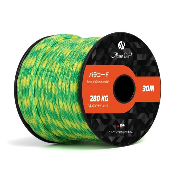 Abma Cord パラコード 4mm 9芯 パラシュートコード ガイロープ 耐荷重280kg テントロープ サバイバル アクセサリー制作用（30m/迷彩 # デー グロー）商品コード：66080553199型番：AC-MC930-qihu...