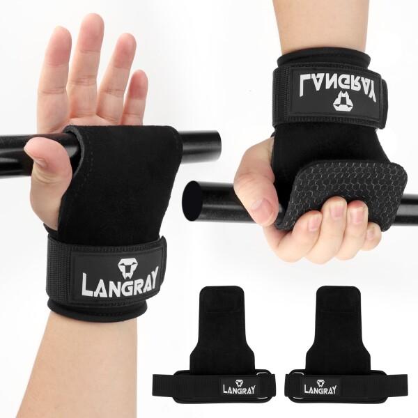 パワーグリップ LangRay 筋トレ トレーニング リストラップ ストラップ バンド 滑り止め 本革/繊維素材 握力補助 サポート 懸垂 握力補助 ジム用 まめ予防 男女兼用 左右１組 (超繊維)商品コード：66080557779型番：B...