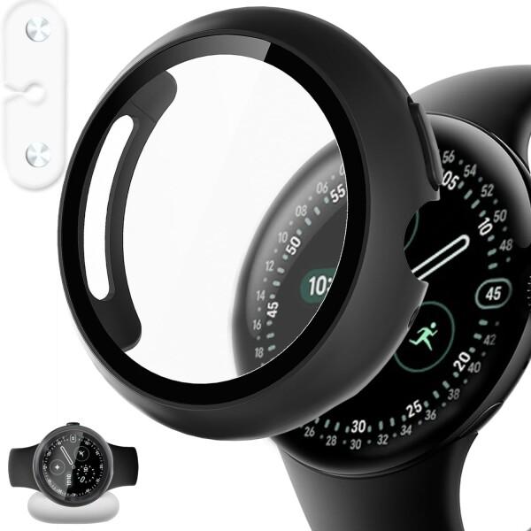 GYOKUYU (ケース+充電補助アダプター) FOR Google Pixel Watch 4 41mm/45mm保護カバー グーグル ピクセルウォッチ4充電可能 一体型カバー 充電対応 ガラスフィルム 充 電中ケース取り外し不要（45m...