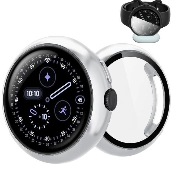 Yaodle For Pixel Watch 4 45mm カバー Pixel Watch 4 保護ケース 装着充電可能 PC素材 ガラスフィルム一体型 全面保護 二重構造 防塵 日本旭硝子材 キズ防止 軽量(45mm,シルバー)商品コード...