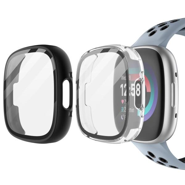 Fitbit Versa 4 ケース MoKo Fitbit Versa4/Sense2 カバー フィットビットヴァーサ4 対応 保護ケース 全面保護 PC素材 強化ガラスフィルム キズ防止 耐衝撃 高透光率 操作スムーズ 防塵 指紋防止 ...