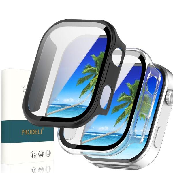 PRODELI For Redmi Watch 6 専用 ケース+ガラスフイルム PC+ガラス 高感度 キズ防止 一体型カバー 取り付け簡単 軽量 redmi watch 6 用 保護カバー（ブラック+透明/2枚セット）商品コード：6608...