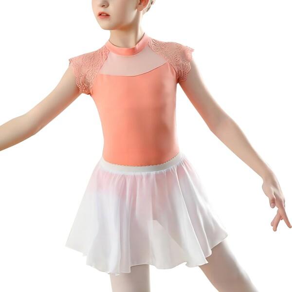 (AIEOE) 女の子 バレエ服 バレエレオタード 子供 ダンス服 ガールズ 綿生地 バレエダンス シフォンスカート付き 体操服 レース 花柄 袖なし 新体操 練習着 演出服 舞台用 発表会 #オレンジ01,130商品コード：6608058...