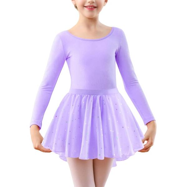 (AIEOE) キッズ 体操服 女の子 バレエ服 バレエレオタード 長袖 新体操 ガールズ ダンス服 キッズ バレエダンス 綿素材 スカート付き キッズ バレエ用品 練習服 発表会 舞台用 演出服 教室 パープル 140商品コード：6608...