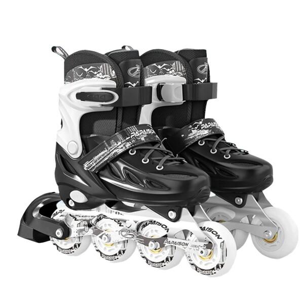 YuJoyYe インラインスケート ローラースケート 子供用/大人用 インラインシューズ ローラーブレード 4サイズ調整可能 ジュニア 初心者向 発光/安全/耐久/静音/通気性 全ウィールが光る 贈り物 バッグ付き(黒い,S内寸 23.5-...