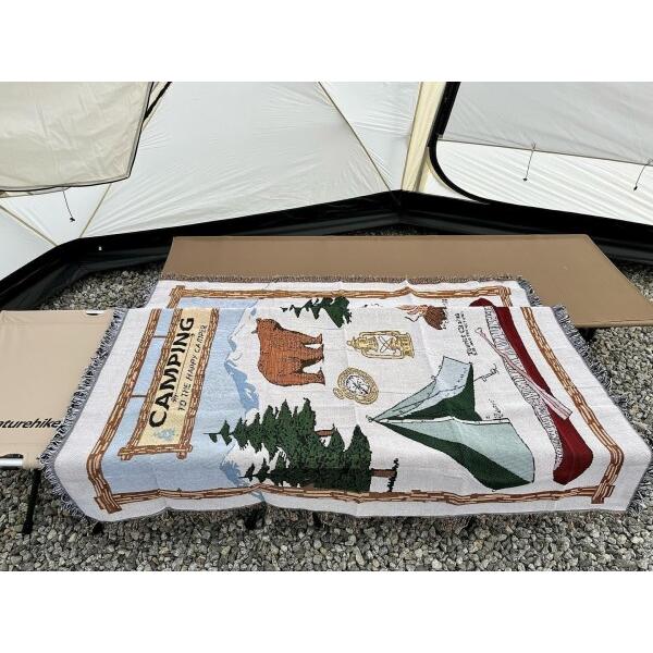 Peel Forst キャンプ ブランケット 大判 アウトドア スローケット クマ柄 テント柄 カヌー柄 ヴィンテージ風商品コード：66080813841型番：1サイズ：130X160cmカラー：?木筏ピクニック、車中泊、旅行、バンライフ、...
