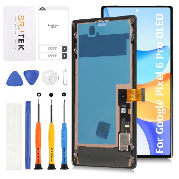 SRJTEK For Google Pixel 6 Pro用 OLED 画面交換ディスプレイスクリーン + フレーム (指紋ケーブル転送が必要) 液晶スクリーン交換ディスプレイ タッチデジタイザアセンブリ商品コード：66080884397型...