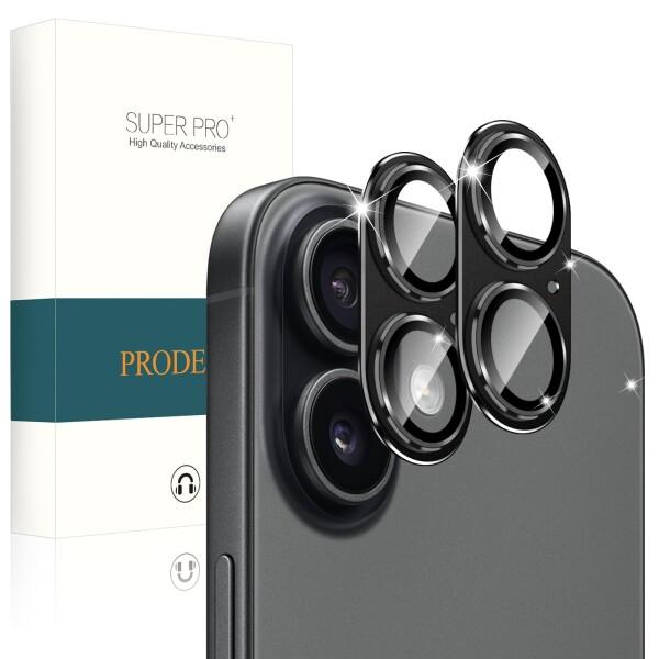 PRODELI For iPhone 17 専用 カメラフィルム アルミ合金製＋AR高透過率 一体型 硬度9H キズ防止 耐衝撃 高透過率 防爆裂 気泡ゼロ 露出オーバー防止 強化ガラス アイフォン 17 用 レンズ 保護フィルム (ブラッ...