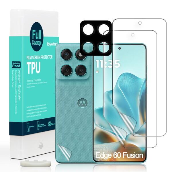 Ibywind 対応 Motorola Edge 60 Fusion 5G TPUフィルム 2 枚ハイドロゲルフィルム ガイド枠付き レンズカバー（1枚） 背面シート（1枚） 優れている弾力性と柔軟性TPU素材保護シート商品コード：6608...