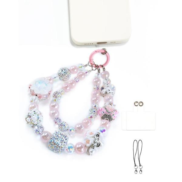 (OCCI CHIARI) 携帯電話 チェーン かわいい スマホストラップ ビーズ ダブルチェーン設計 レーディス 手首 ストラップ おしゃれ 携帯ストラップ 腕掛け キーリング 全機種対応 充電影響なし 紛失落下防止（ピンク-2）商品コー...