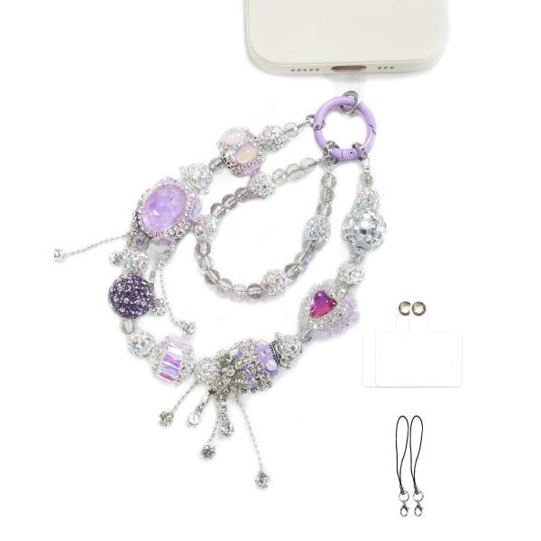 (OCCI CHIARI) 携帯電話 チェーン かわいい スマホストラップ ビーズ ダブルチェーン設計 レーディス 手首 ストラップ おしゃれ 携帯ストラップ 腕掛け キーリング 全機種対応 充電影響なし 紛失落下防止（パープル）商品コード...