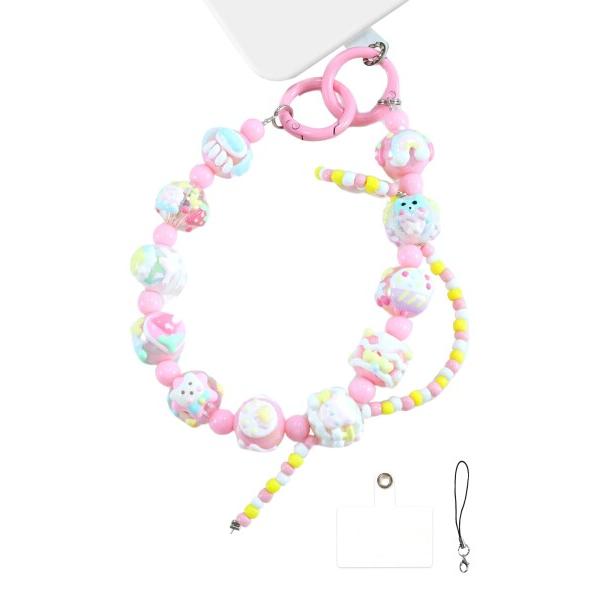 (OCCI CHIARI) ユニバーサル 携帯電話 チェーン スマホストラップ 手首 パステルカラー 携帯ストラップ 可愛い スマホ チャーム ガールス ビーズストラップ 韓国 全機種対応 充電影響なし 紛失落下防止 腕掛け（ピンク）商品コ...