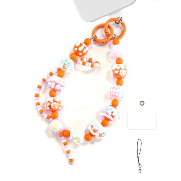 (OCCI CHIARI) ユニバーサル 携帯電話 チェーン スマホストラップ 手首 パステルカラー 携帯ストラップ 可愛い スマホ チャーム ガールス ビーズストラップ 韓国 全機種対応 充電影響なし 紛失落下防止 腕掛け（オレンジ）商品...