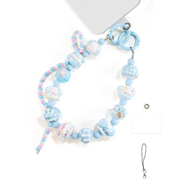 (OCCI CHIARI) ユニバーサル 携帯電話 チェーン スマホストラップ 手首 パステルカラー 携帯ストラップ 可愛い スマホ チャーム ガールス ビーズストラップ 韓国 全機種対応 充電影響なし 紛失落下防止 腕掛け（ブルー）商品コ...