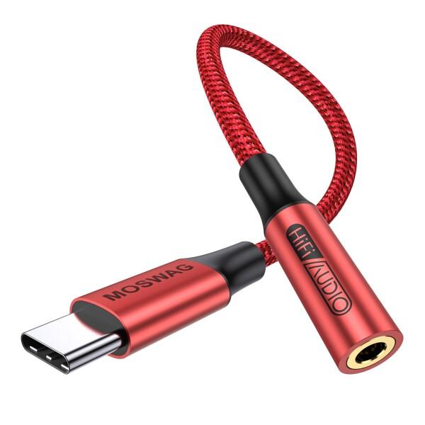 MOSWAG USB Cヘッドフォンジャック変換アダプタ、USB C 3.5mm 3極4極ヘッドフォン DAC搭載 耐久性ケーブル Type-C 3.5mm 3極4極オーディオ変換アダプタ iPhone15/16/Pad/Mac/Andro...