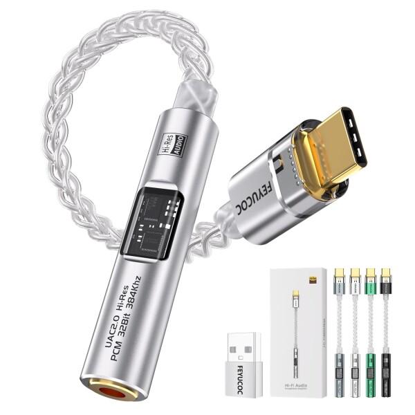 FEYUCOC MAX タイプc イヤホンジャック 変換 DACドングル 32Bit/384kHz ハイレゾ SNR 124dB CX31993 デコードチップ MAX97220 アンプ 内部のデュアルチップ可視化設計 八股単結晶銅導線 航...