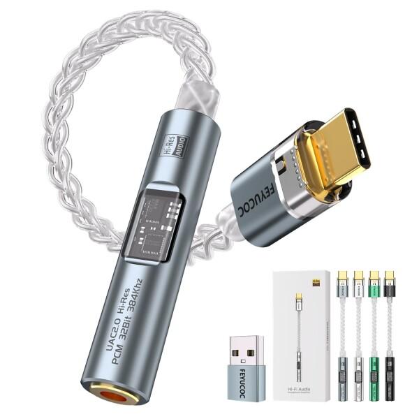 FEYUCOC MAX タイプc イヤホンジャック 変換 DACドングル 32Bit/384kHz ハイレゾ SNR 124dB CX31993 デコードチップ MAX97220 アンプ 内部のデュアルチップ可視化設計 八股単結晶銅導線 航...
