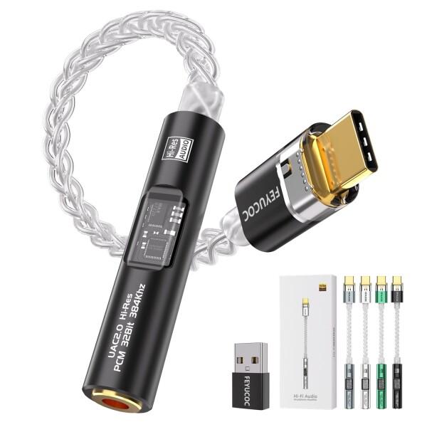 FEYUCOC MAX タイプc イヤホンジャック 変換 DACドングル 32Bit/384kHz ハイレゾ SNR 124dB CX31993 デコードチップ MAX97220 アンプ 内部のデュアルチップ可視化設計 八股単結晶銅導線 航...