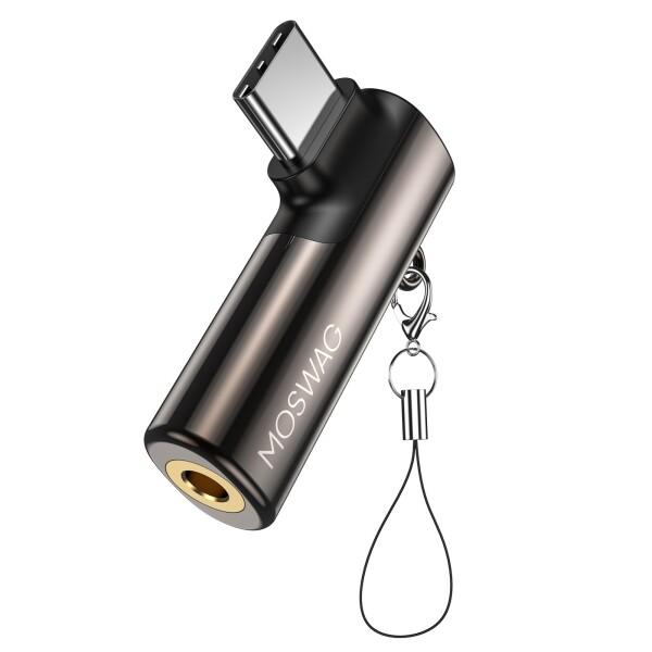 MOSWAG USB C サムスンギャラクシーS23 S22 S21ウルトラ、ファーウェイP50/40/30、メイト40/30/20と互換性のある3.5mmジャックタイプCヘッドフォンアダプタ右角度AUXマイクオーディオドングル亜鉛合金ヘッ...