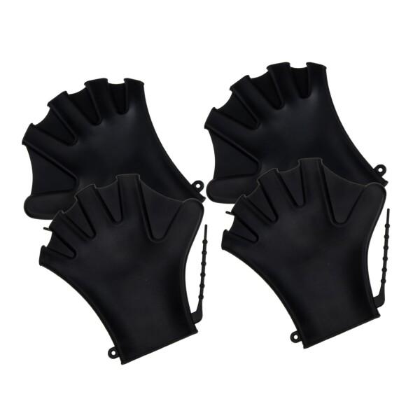 UKCOCO 水泳トレーニンググローブ シリコン水かきパドル 抵抗強化 ストローク筋力アップ 調節リストバンド 滑り止め 競泳 水中フィットネス アクアエクササイズ 大人用 2ペア 予備ペア付き ブラック 20cm x 20cm 厚さ3mm...