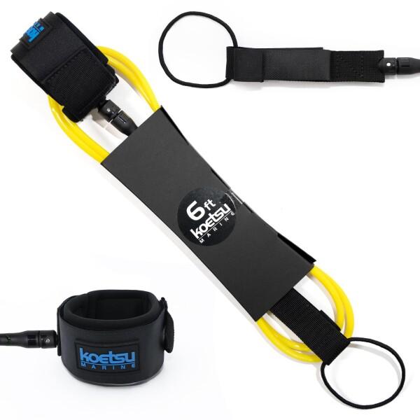 KOETSU リーシュコード リーシュコード サーフボードリーシュ 6ft/7ft/8ft/9ft | 7mm 超高強度コード &amp; 360度回転スワベル | 競技用 絡みにくい設計 | 中〜大波対応 (黄, 6FT)商品コード：66...